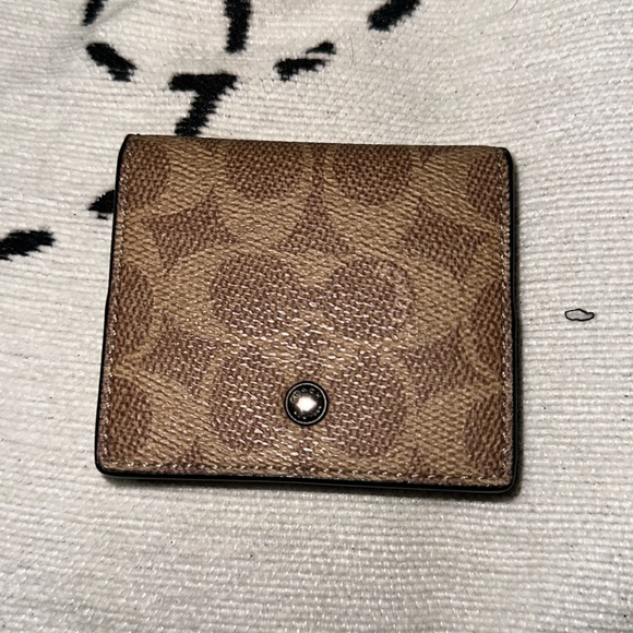 Coach | Bags | Coach Brown And Tan Coated Canvas Monogram Coin Pouch ...